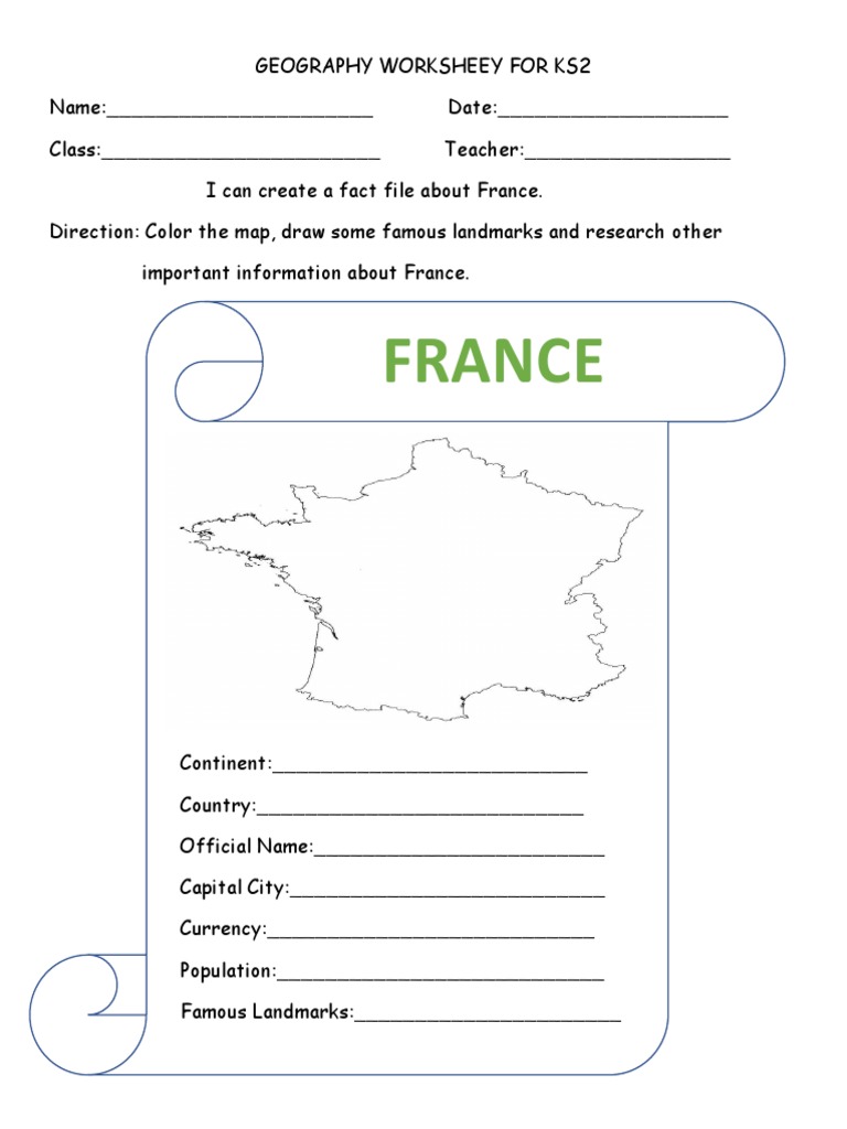 KS2 Geography: France Fact File Worksheet | PDF | Teaching Methods ...