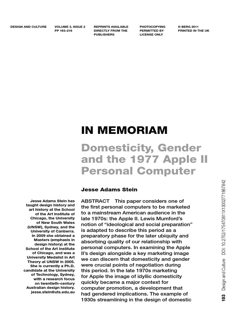 Domesticity Gender and The 1977 Apple II | PDF | Personal Computers ...