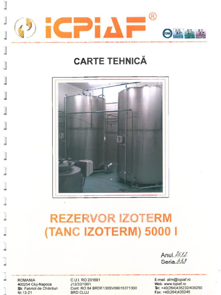 Carte Tehnica - Rezervor (Tanc) Izoterm 5000l | PDF