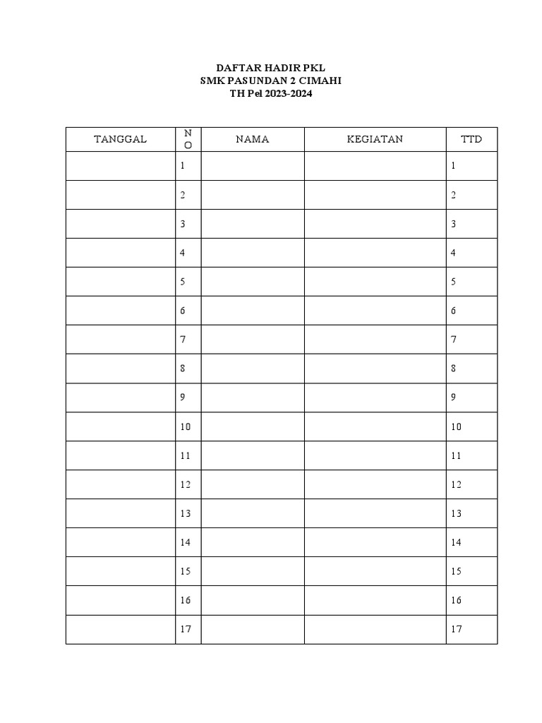 Daftar Hadir PKL | PDF