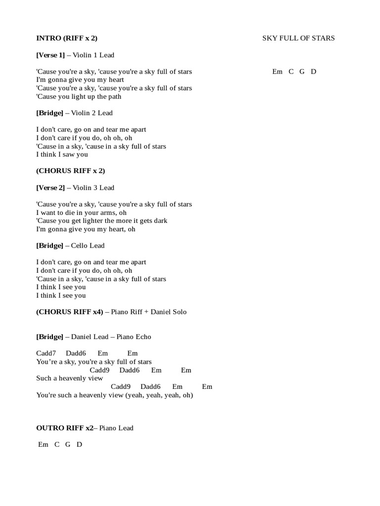 Sky Full of Stars Structure 1 | PDF | Art | Poetry