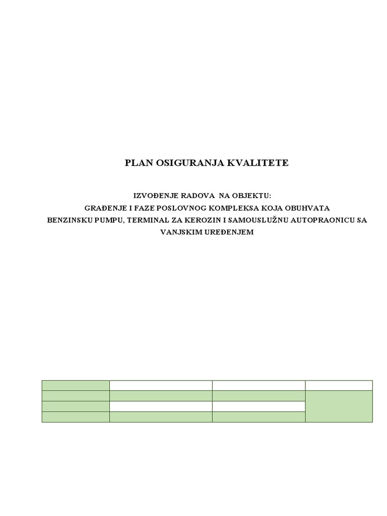 Plan Osiguranja Kvalitete 1 | PDF