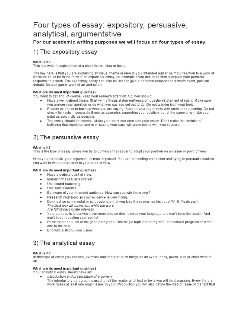 Four Types of Essay | PDF | Essays | Argument