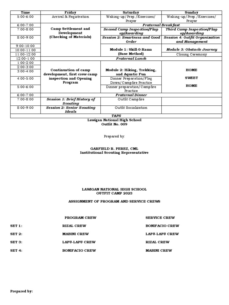 Camp Program Schedule and Guidelines | PDF