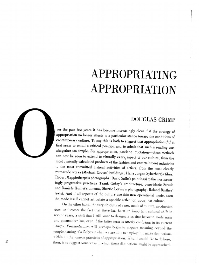 LU Crimp Douglas 1982 Appropriating Appropriation | PDF