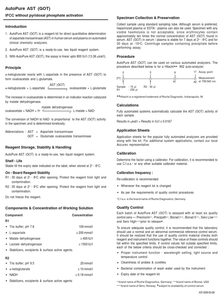 AutoPure AST (GOT) Assay Overview | PDF | Chemistry | Biochemistry