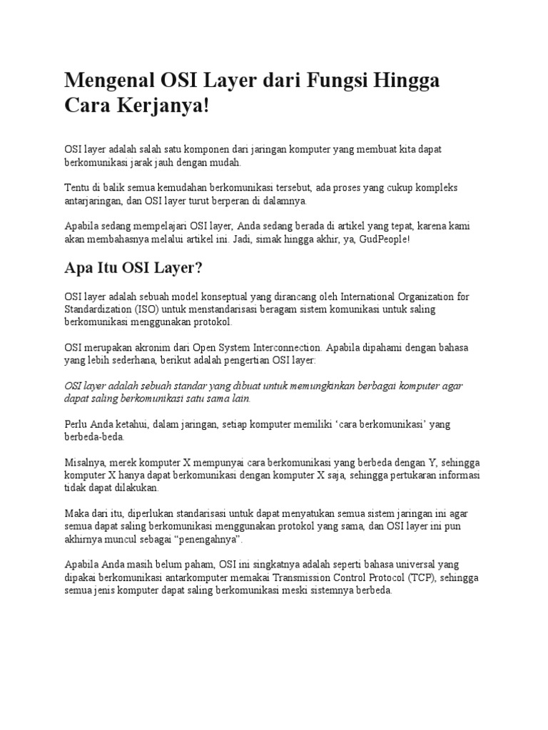 Mengenal OSI Layer Dari Fungsi Hingga Cara Kerjanya | PDF