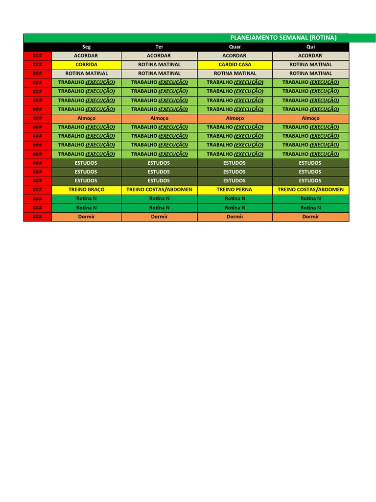 Planejamento Semanal (Rotina) | PDF