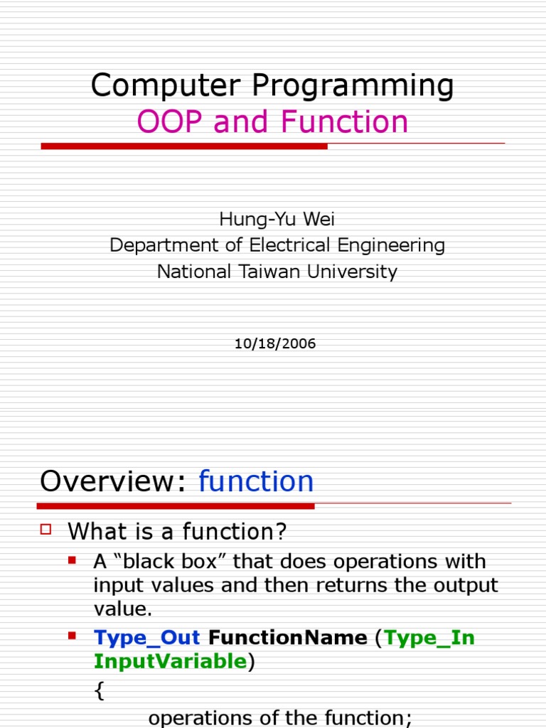 Lec4a OOP Function Overview | PDF | Subroutine | Class (Computer Programming)