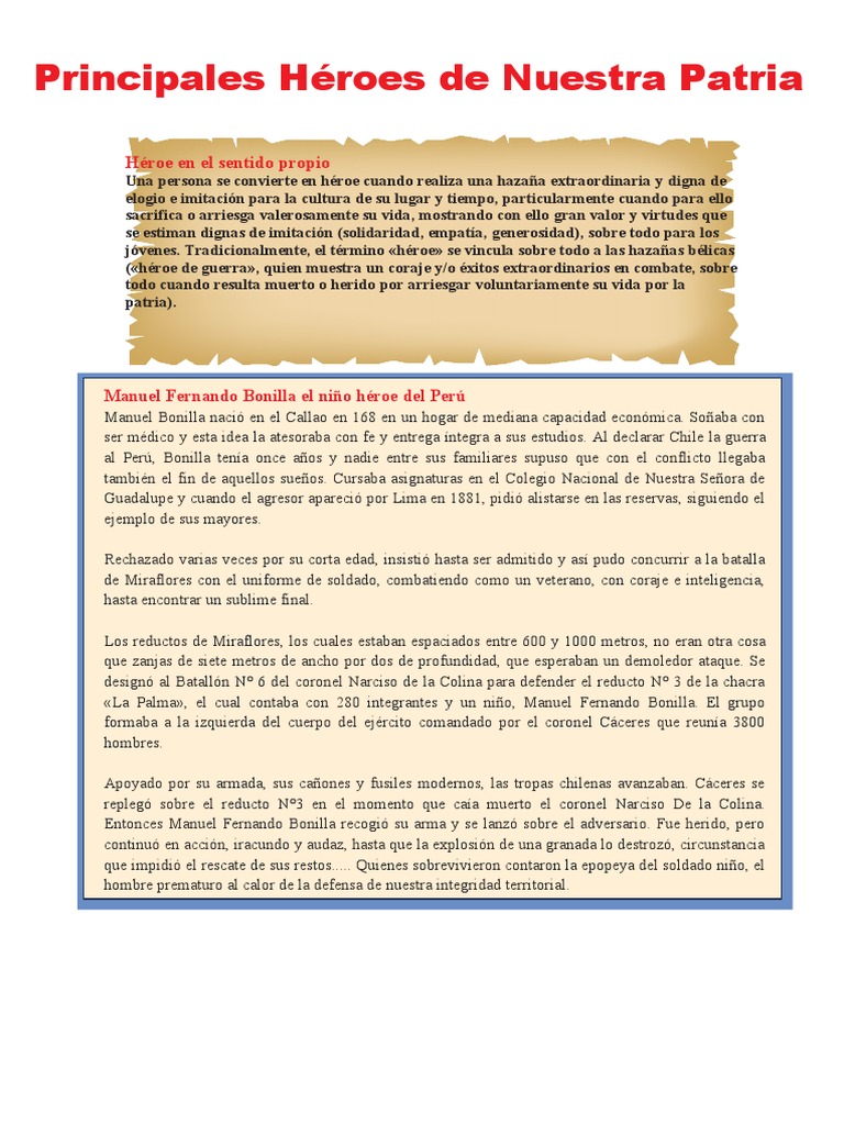 Principales Héroes Del Perú 4TO | PDF | Perú | América del Sur