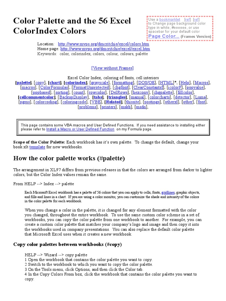 Color Palette and The 56 Excel ColorIndex Colors | PDF | Magenta | Microsoft Excel