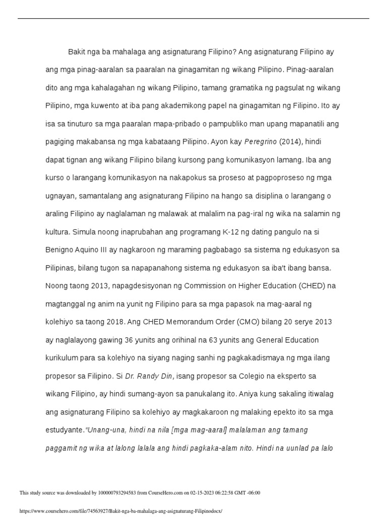 Bakit Nga Ba Mahalaga Ang Asignaturang Filipino | PDF Bakit Nga Ba Mahalaga Ang Asignaturang Filipino | PDF