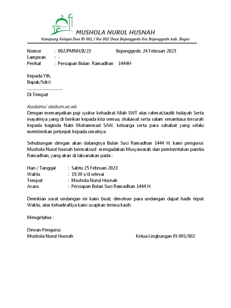 Undangan Persiapan Bulan Ramadhan 1444 H | PDF