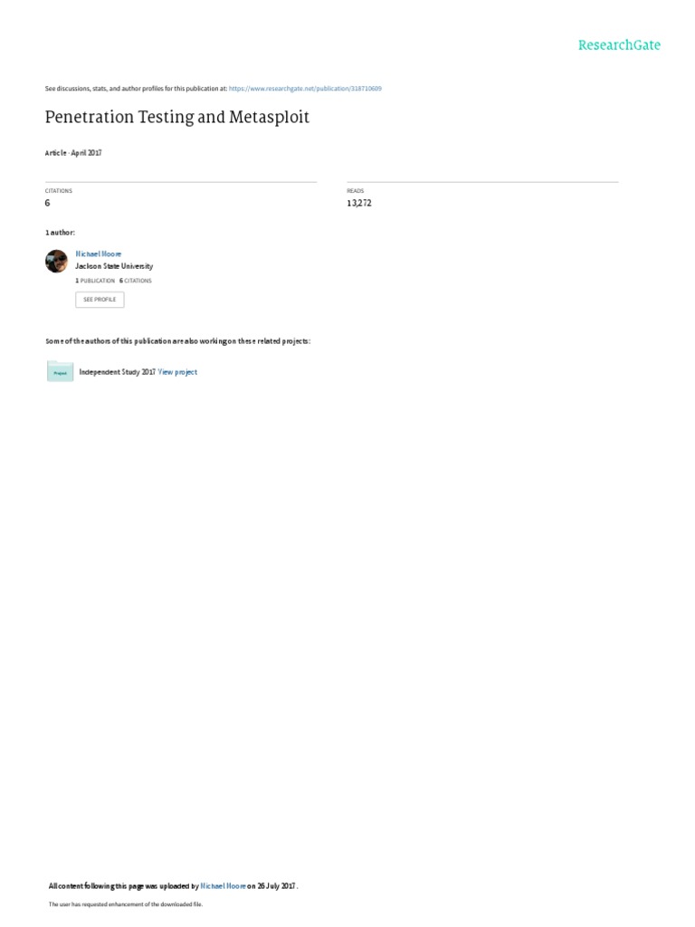 Penetration Testing and Metasploit | PDF | Penetration Test | Security