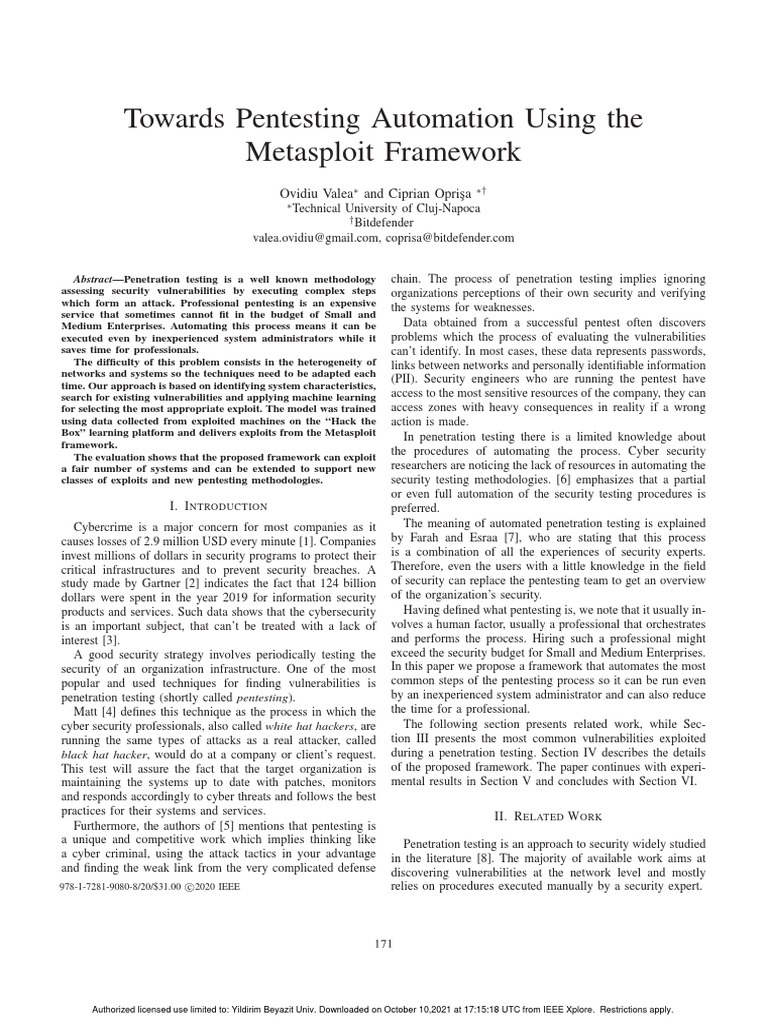 Towards Pentesting Automation Using The Metasploit Framework | PDF ...