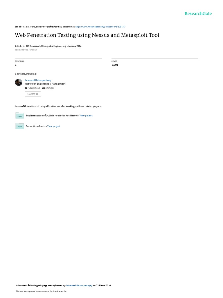 Web Penetration Testing Using Nessus and Metasploit Tool - T01634126129 ...