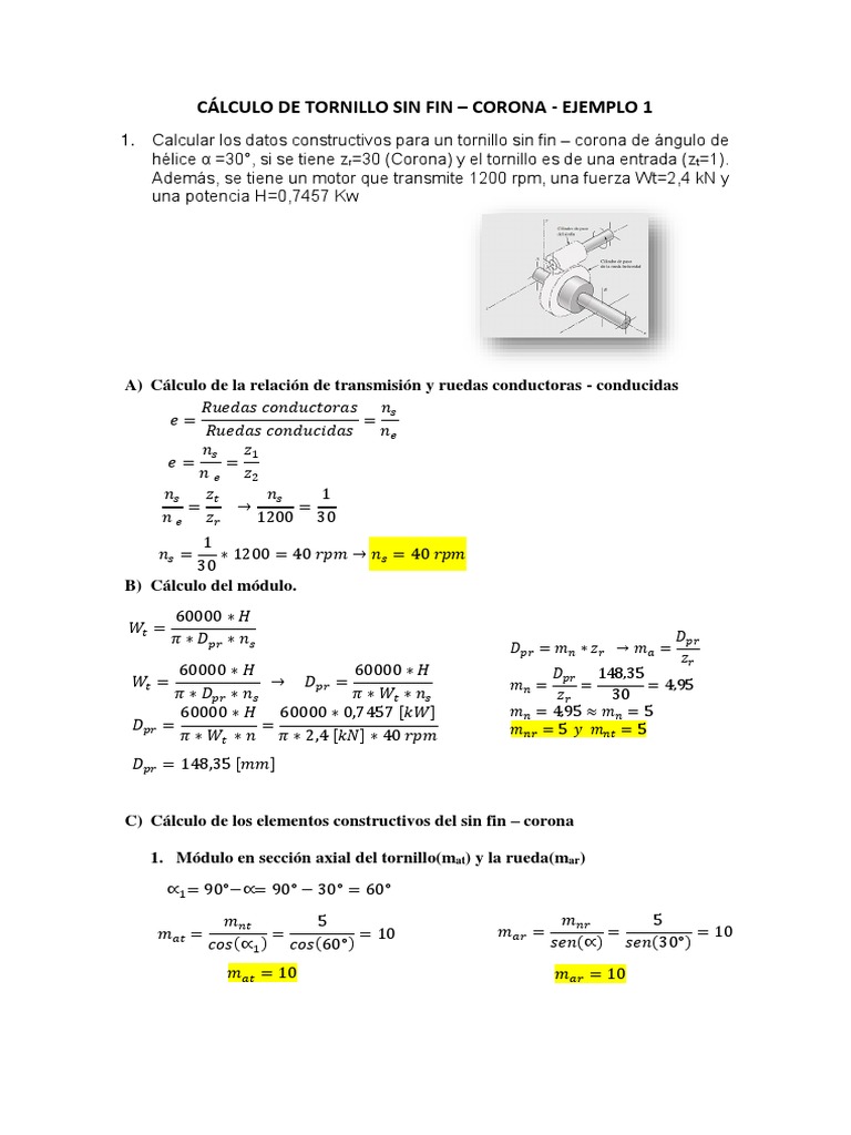 Calculo de Rueda y Tornillo Sin Fin-Ejemplo1 | PDF