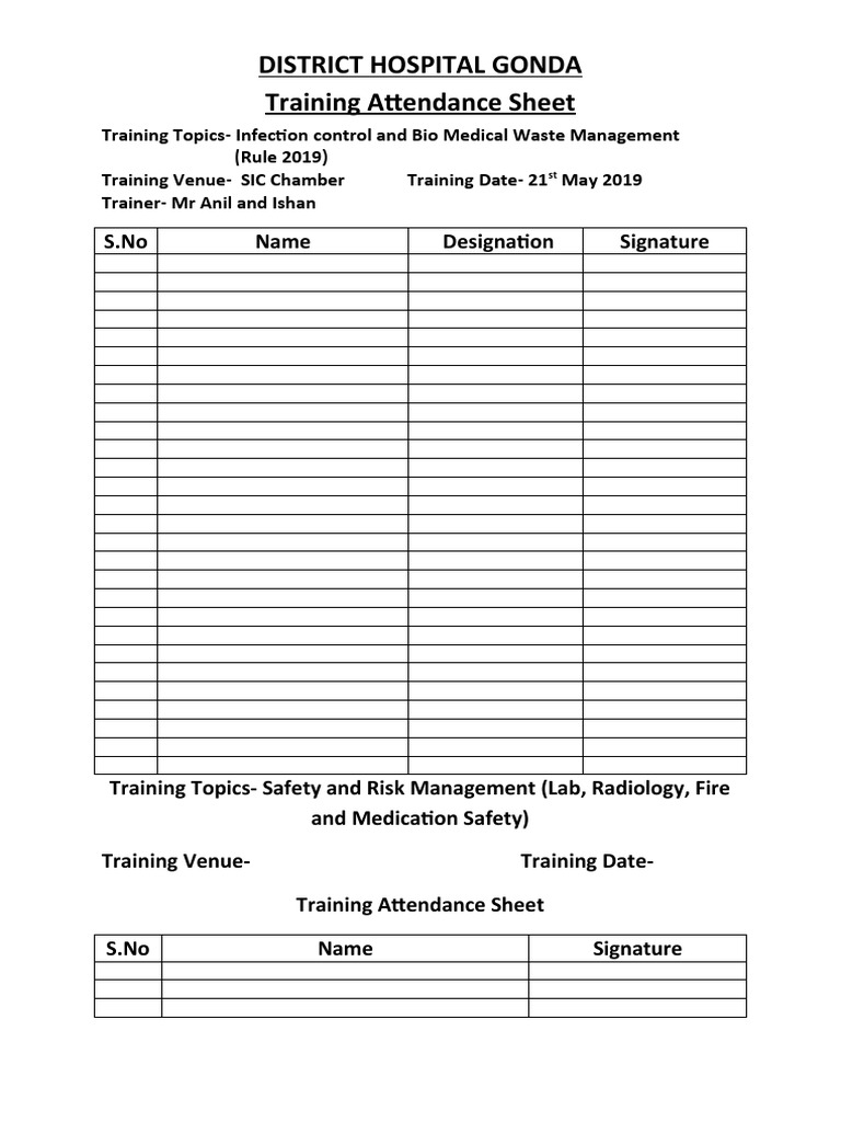 Training Attendance Sheet | Download Free PDF | Laboratories | Medicine