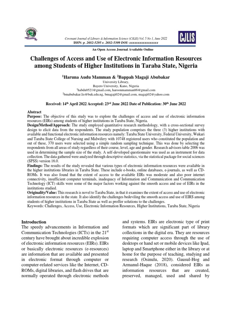 CJLIS Format Challenges of Access and Use of Electronic Information Resources | PDF | Libraries ...