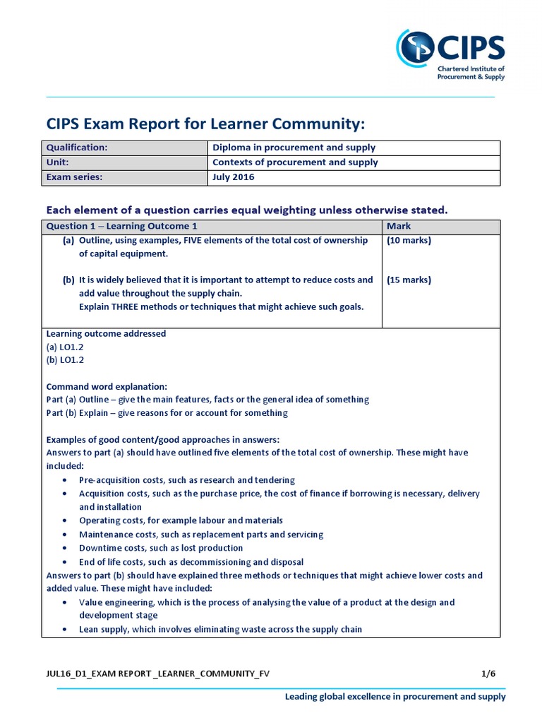 CIPS L4M1 Exam Insights and Guidance | PDF | Procurement | Corporate ...