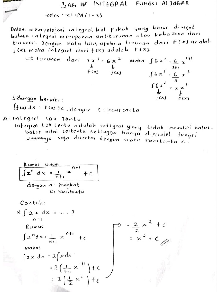 Materi Dan Tugas Pertemuan 1 BAB IV Materi INTEGRAL | PDF