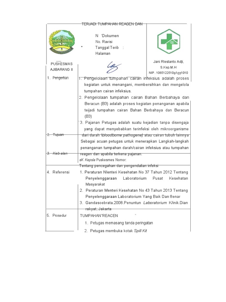 Prosedur Penanganan Tumpahan Reagen B3 | PDF
