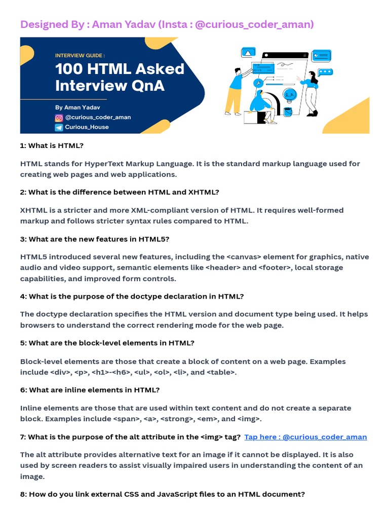 100 HTML Asked Interview QnA | PDF | Html | Html Element