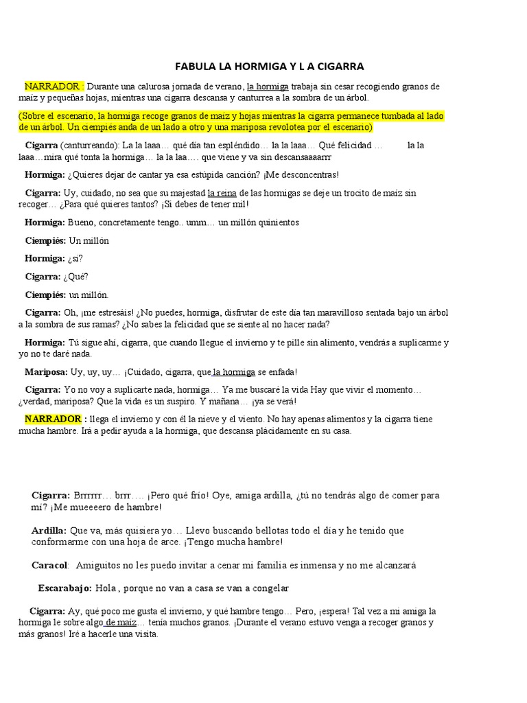 Fabula La Hormiga y L A Cigarra | PDF