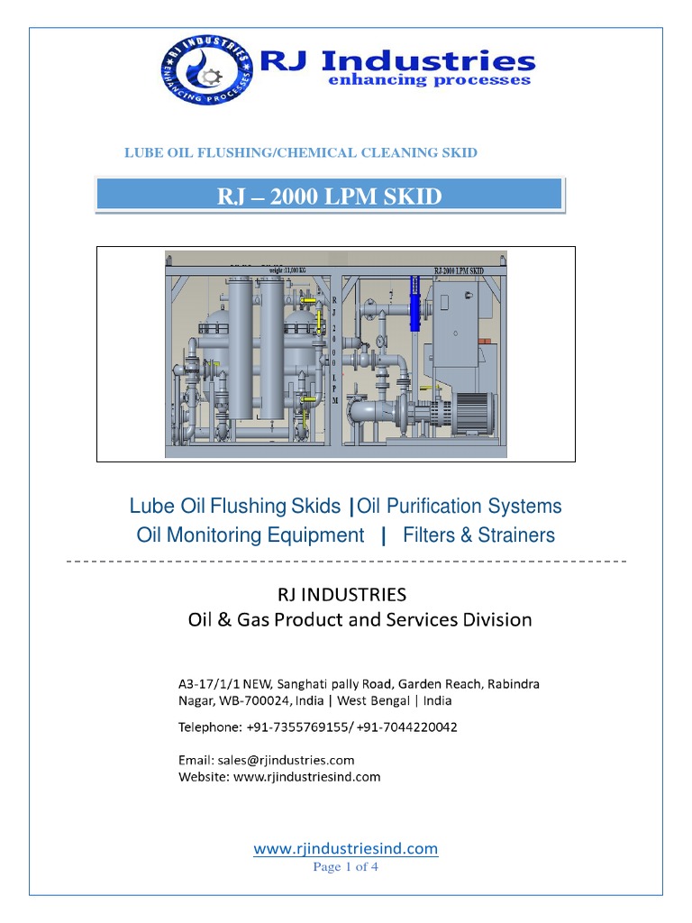 RJ - 2000 LPM Skid - Technical Data Sheet | PDF | Lubricant | Filtration