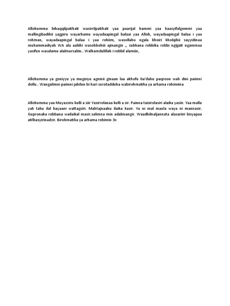 Allohumma Bihaqqilpatihati Wasirrilpatihati Yaa Paarijal Hammi Yaa ...