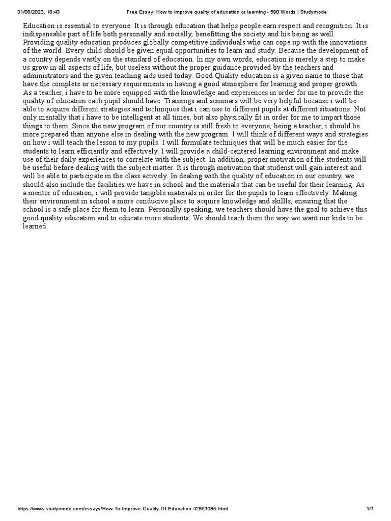 Free Essay - How To Improve Quality of Education or Learning - 590 ...