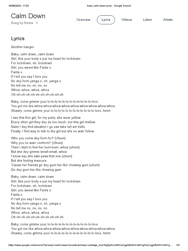 Baby Calm Down Lyrics - Google Search | PDF | Poetry