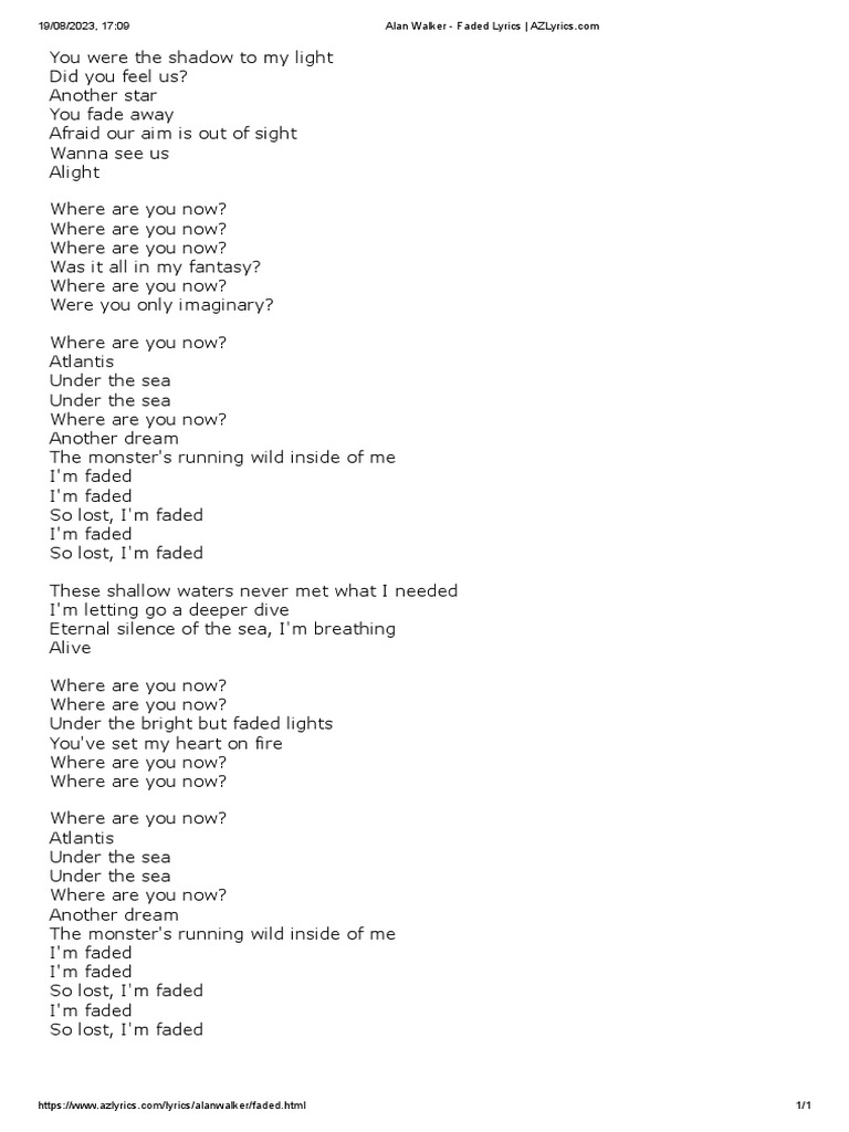 Alan Walker - Faded Lyrics | PDF