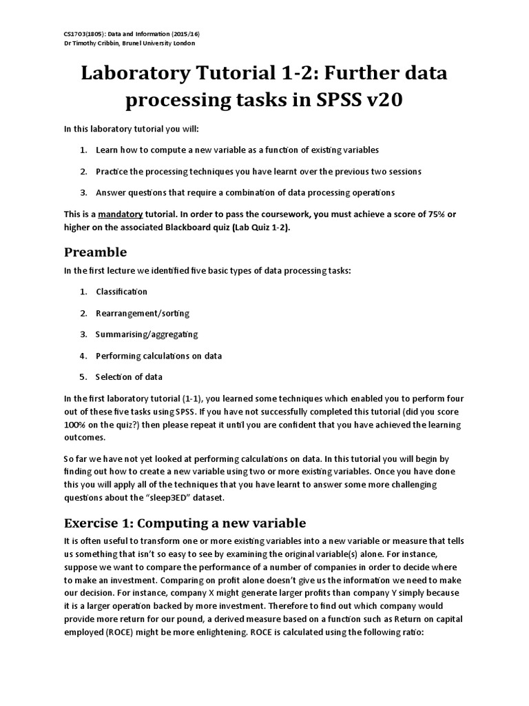 Lab1-2 - FurtherDataProcessing | PDF | Teaching Methods & Materials | Computers