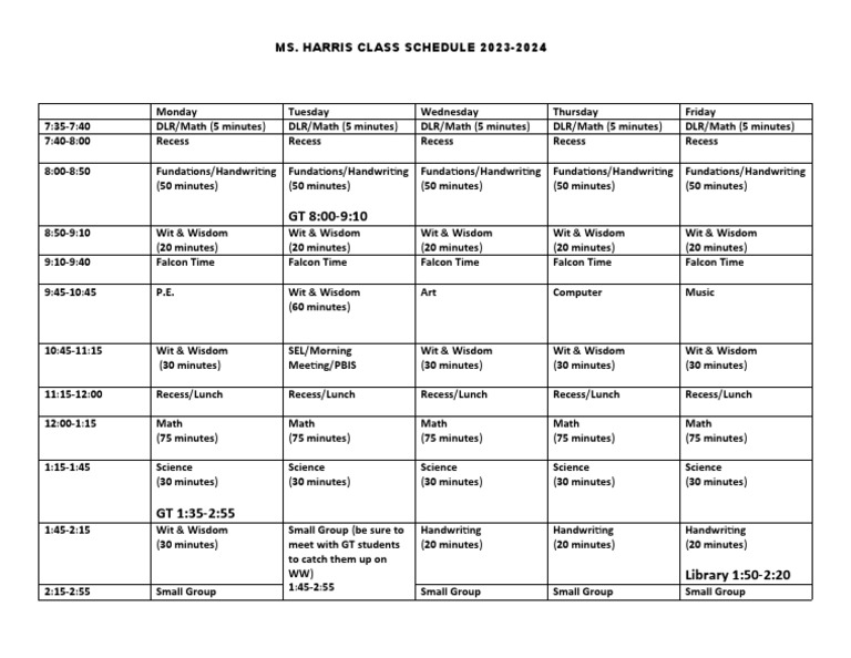 Harris Schedule 2023-2024 | PDF