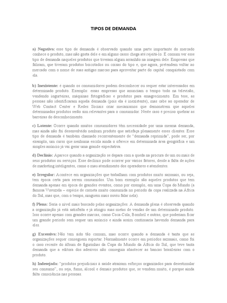 Tipos de Demanda | PDF | Demanda | Mercado (economia)