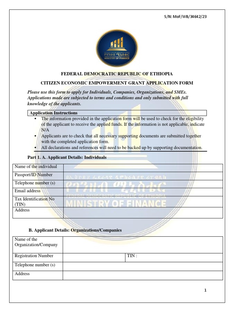 Citizen Economic Empowerment Grant Application Form | PDF | Identity ...