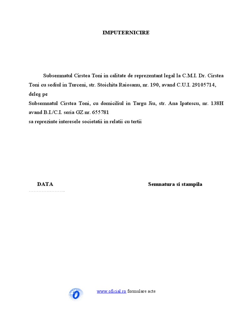 Imputernicire Simpla | PDF