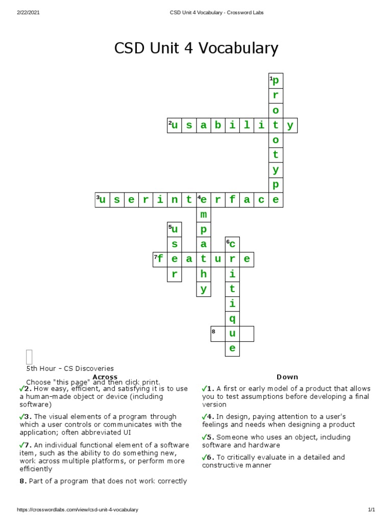 CSD Unit 4 Vocabulary - Crossword Labs | Download Free PDF ...