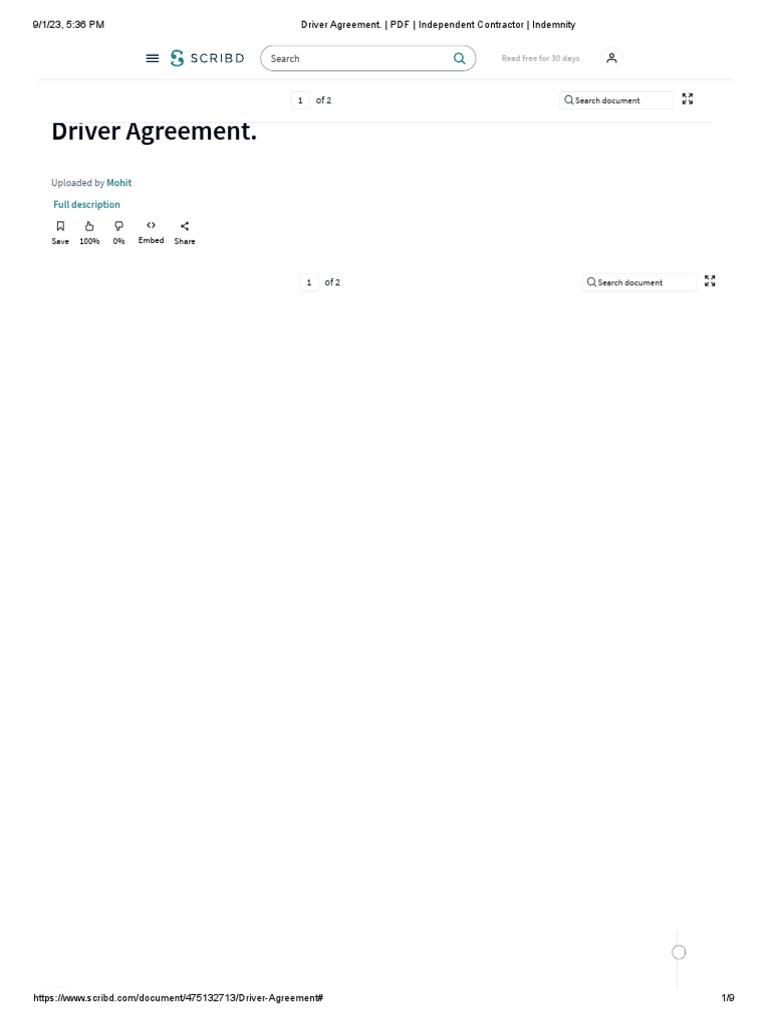 Driver Agreement. - PDF - Independent Contractor - Indemnity | PDF | Scribd | Business