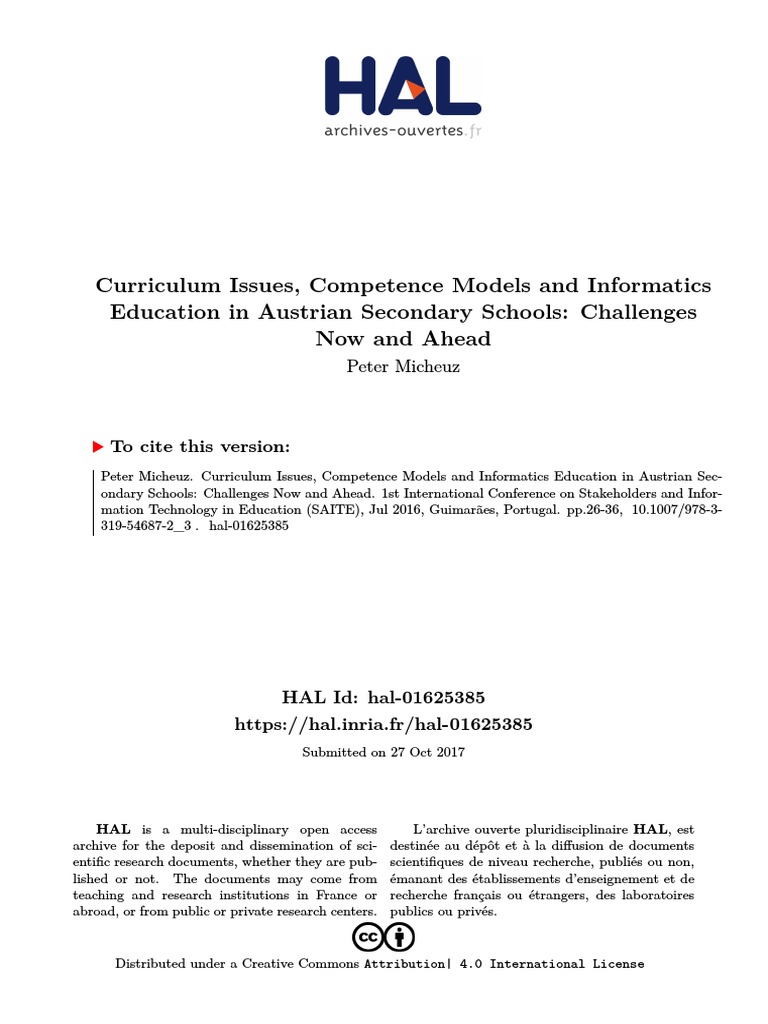Curriculum Issues, Competence Models and Informatics Education in ...