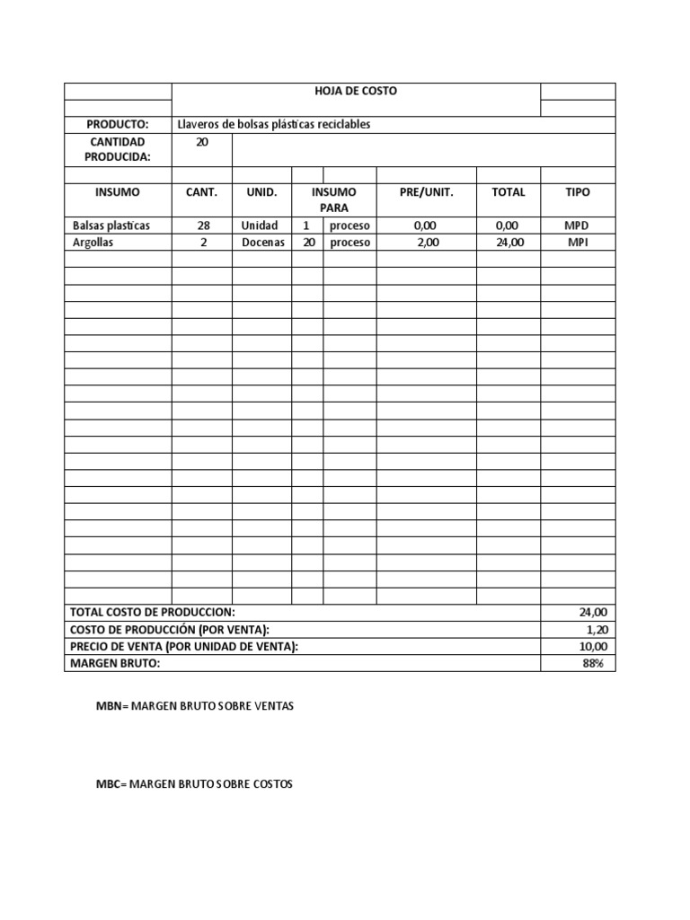 Hoja de Costo | PDF | Negocios económicos | Contabilidad financiera