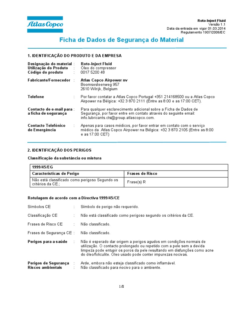 2014-FISPQ Oleo Roto-Inject Fluid | PDF | Ambiente natural | Desperdício
