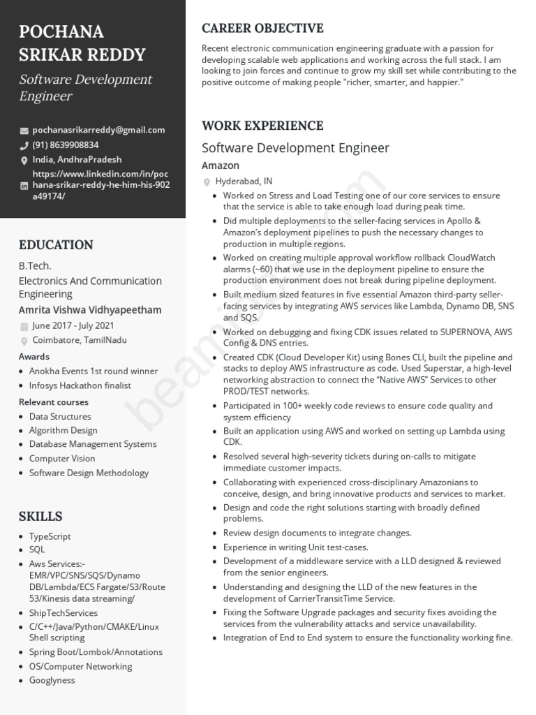 Software Engineer Resume - Srikar Reddy | PDF | Amazon Web Services | Software Development
