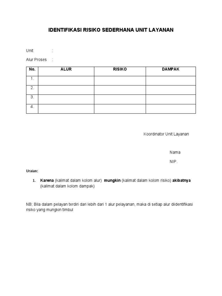 Form Identifikasi Risiko Sederhana | PDF