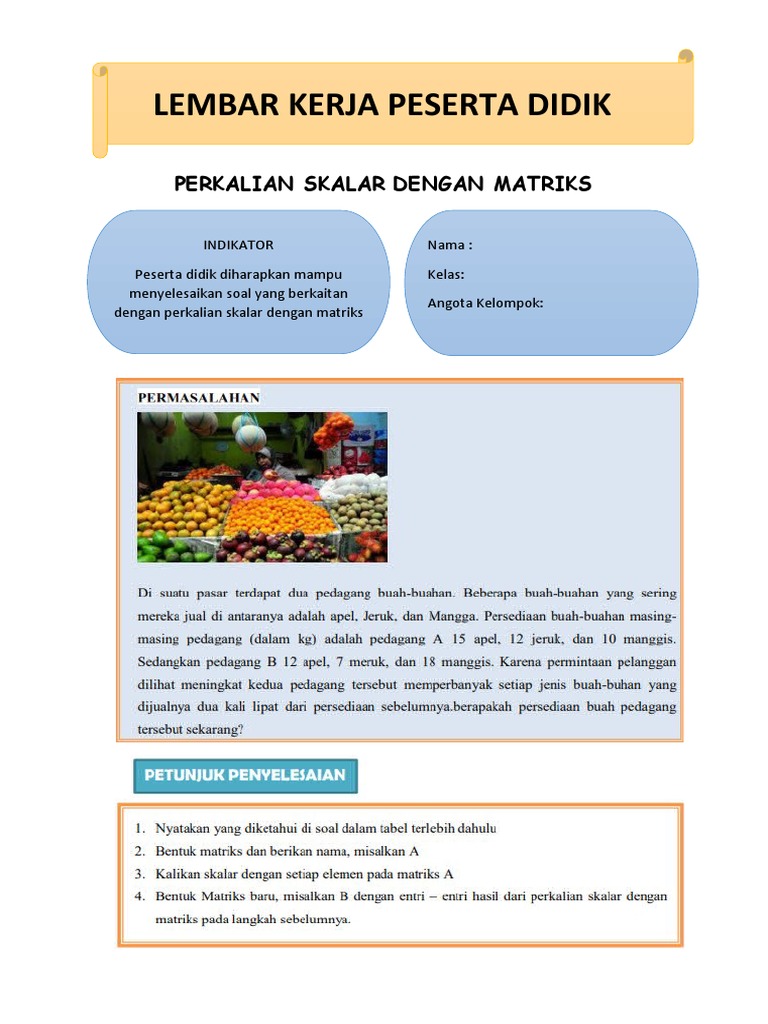 LKPD - 11 - 2 - Perkalian Skalar Matriks - 2 - TGT | PDF