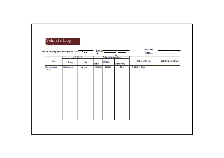 Vehicle Log Book Template Excel | PDF