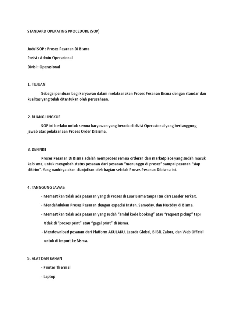 SOP Admin Operasional | PDF