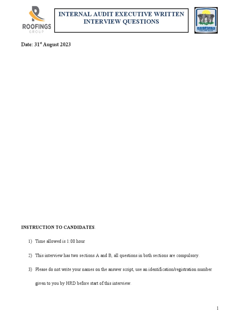 Internal Audit Executive Written Interview Questions - Revised | PDF ...