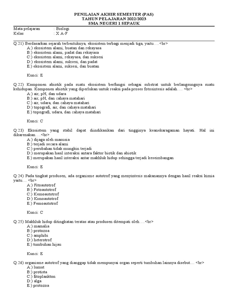 Soal PS Bio 10 | PDF